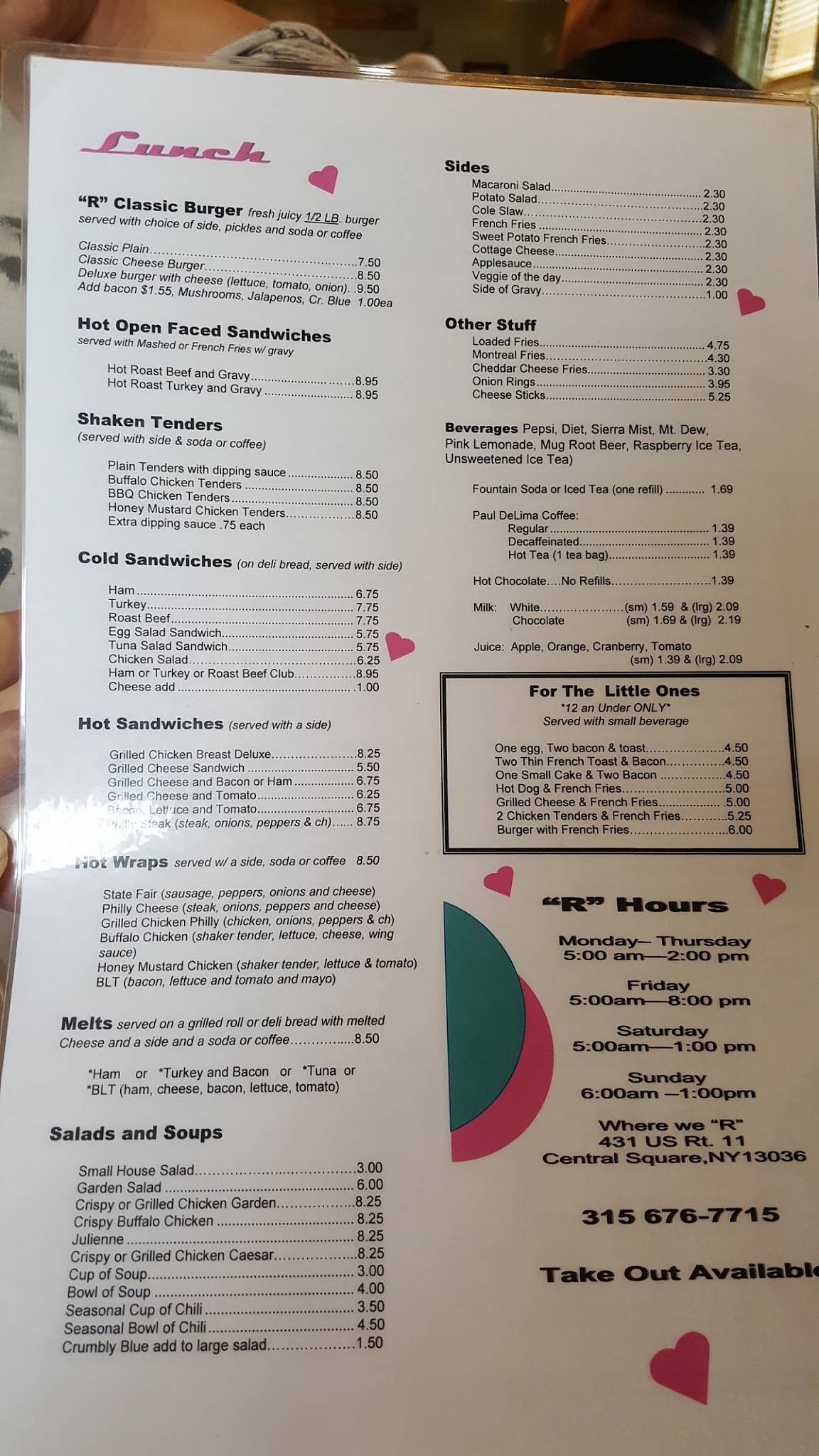 Menu at R Diner restaurant, Central Square