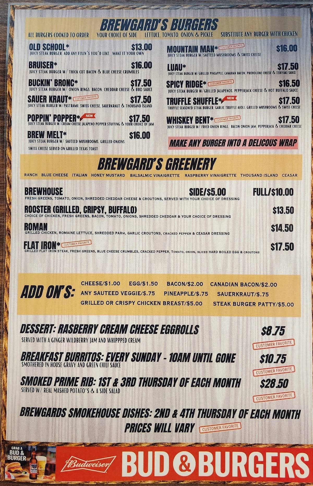 Menu at Brewgards Liquor and Lounge pub & bar, Cody