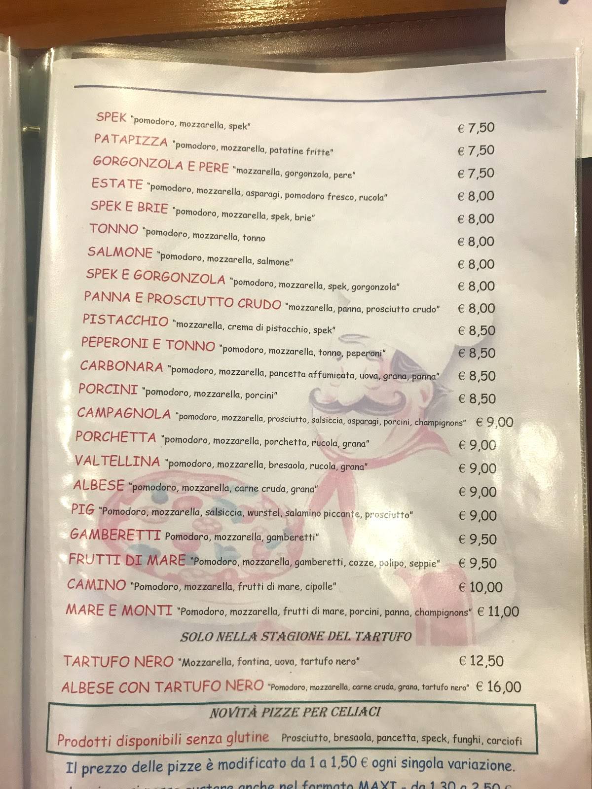 Menu da Pizzeria Il Camino, Neive
