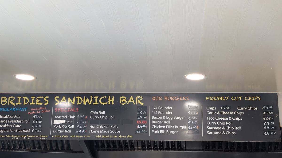 Menu at Bridies Sandwich Bar, Dublin