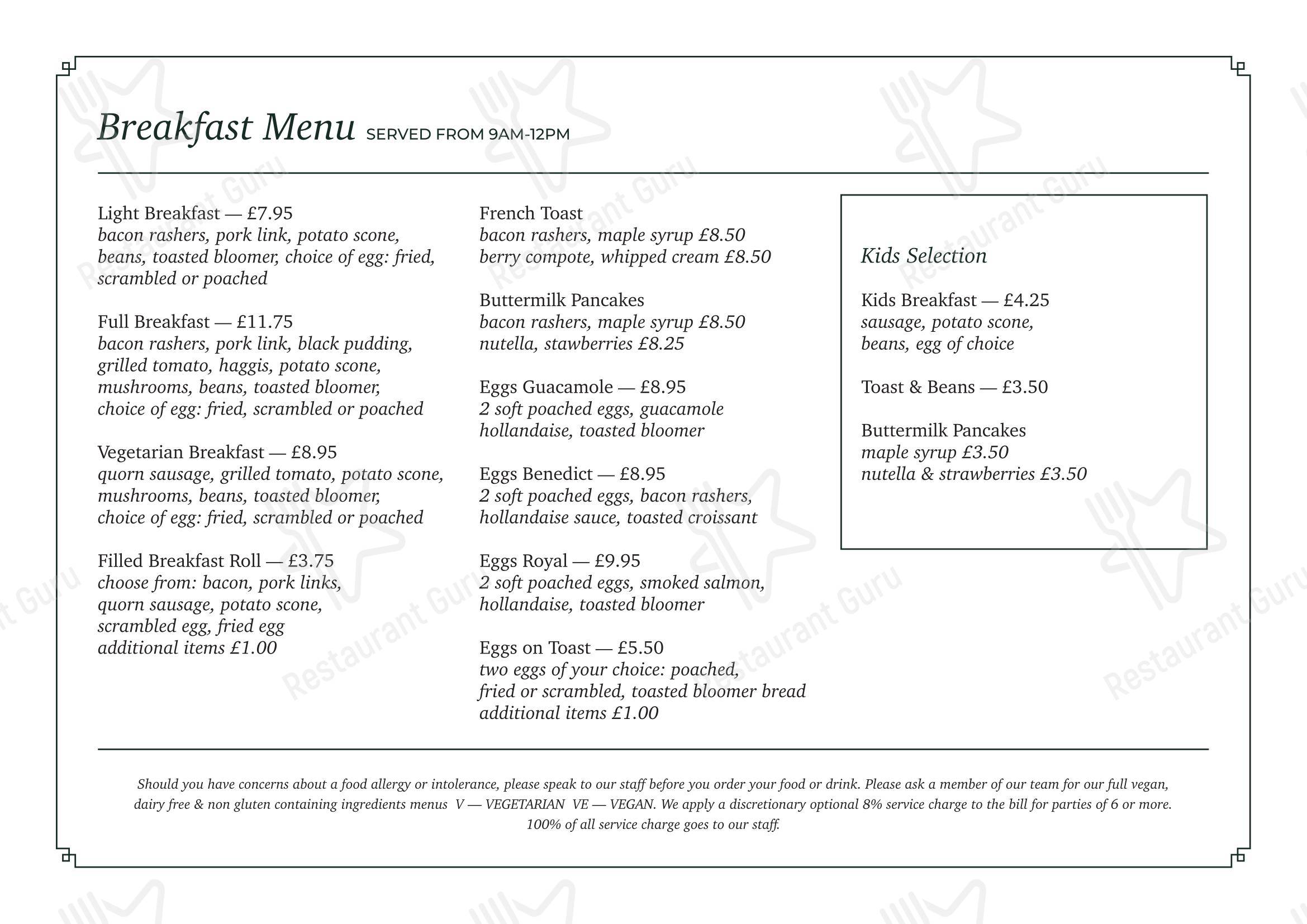Menu at Brig o' Doon House Hotel cafe, Ayr