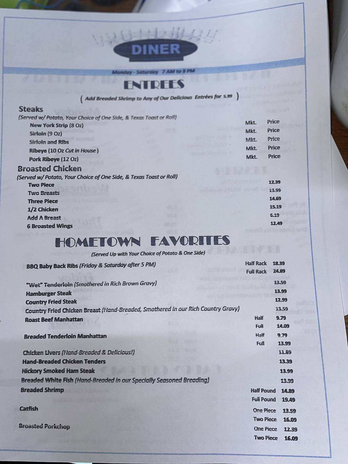 Menu at Broadway Diner restaurant, Fortville, 426 E Broadway St