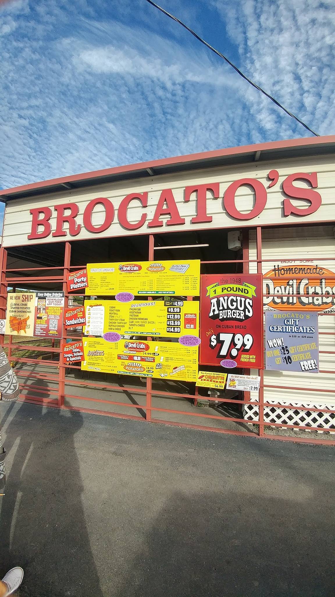 Menu at Brocato's Sandwich Shop restaurant, Tampa