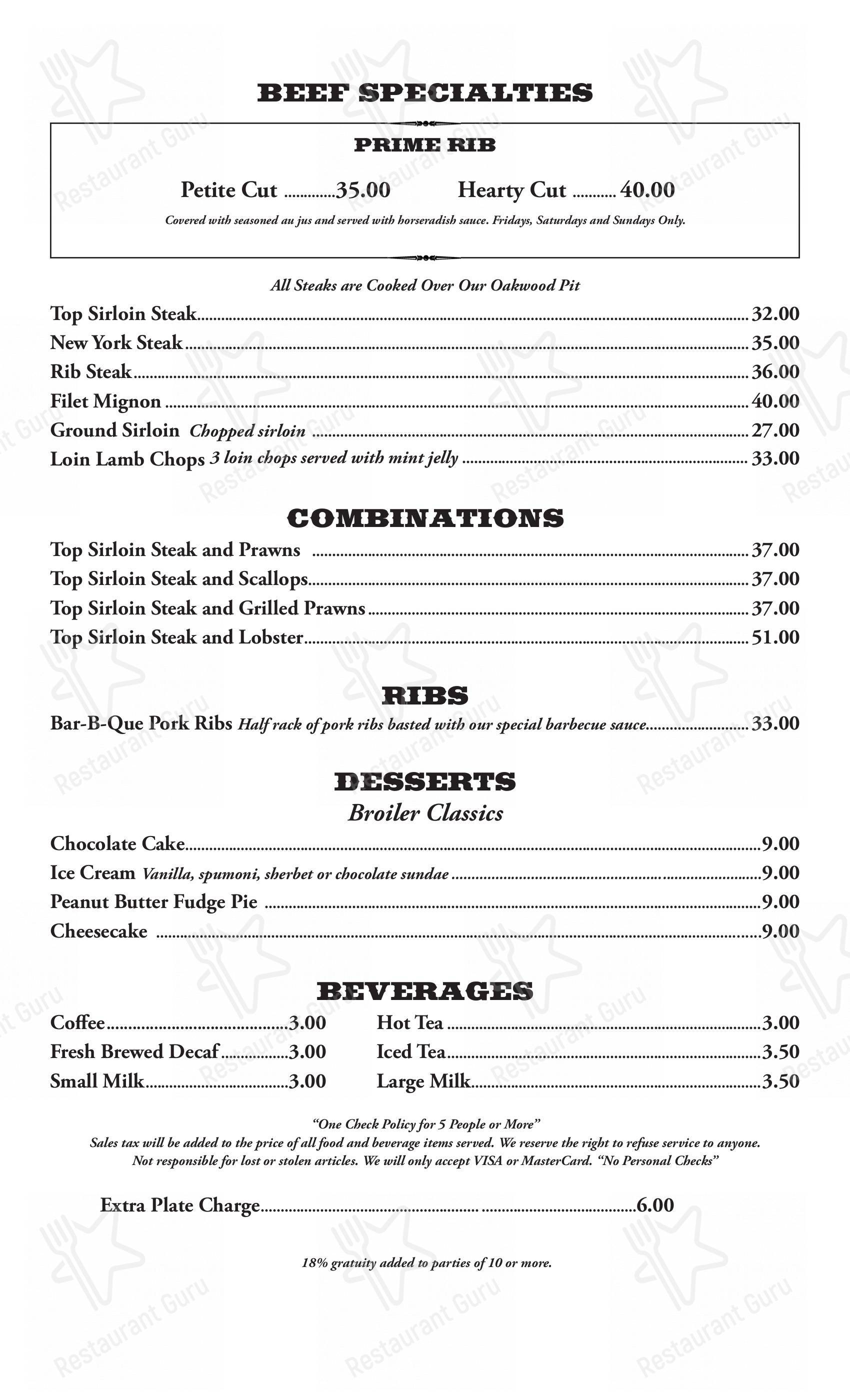 Menu at Broiler Steak House steakhouse, Redwood Valley