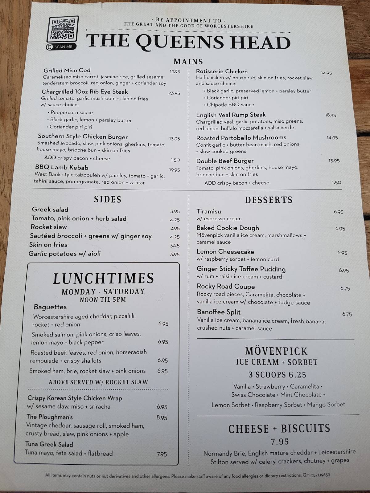 Menu at The Queens Head pub & bar, Bromsgrove, Sugarbrook Ln