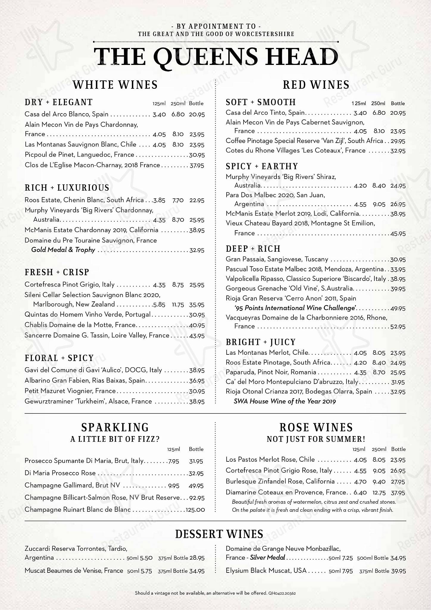 Menu at The Queens Head pub & bar, Bromsgrove, Sugarbrook Ln