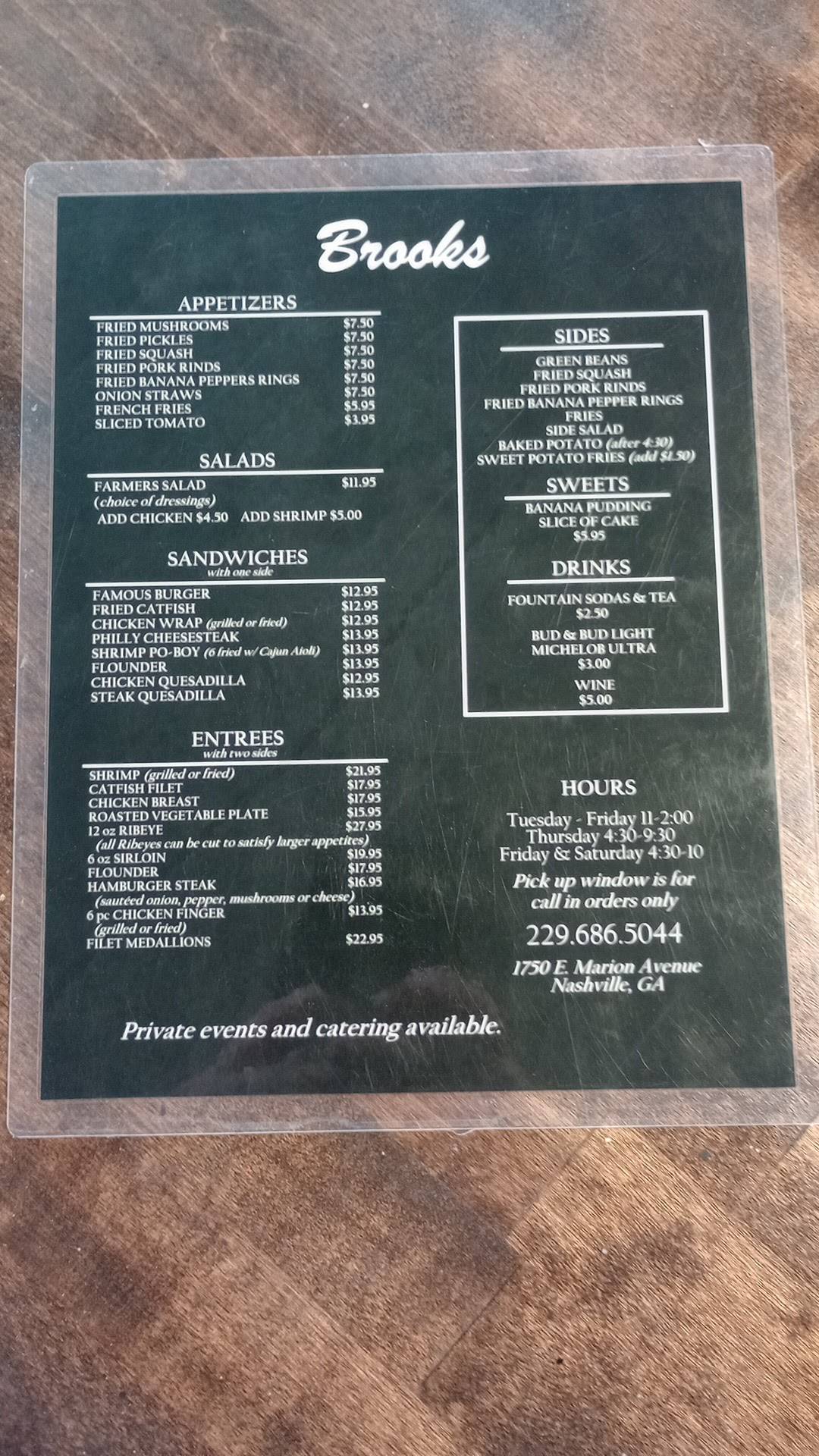 Menu at Brooks Steakhouse, Nashville