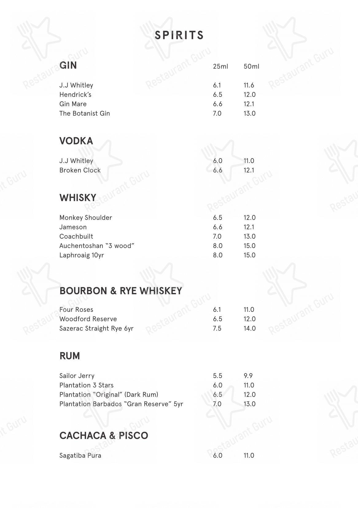 Menu at Brother Marcus Borough restaurant, London