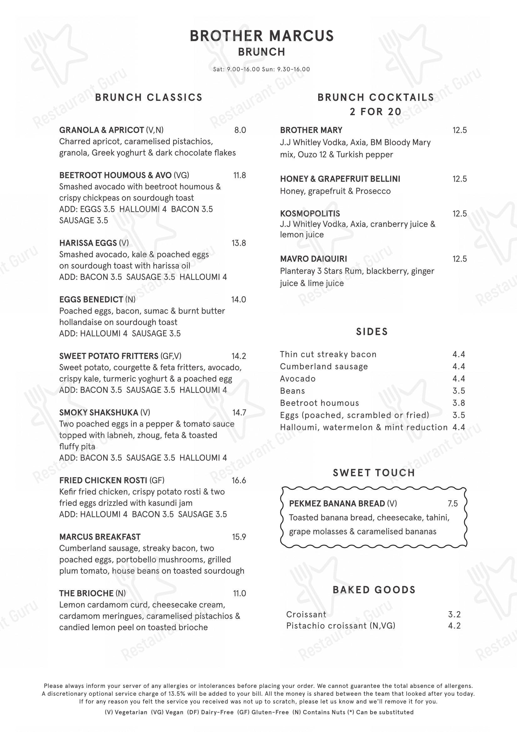 Menu at Brother Marcus Borough restaurant, London