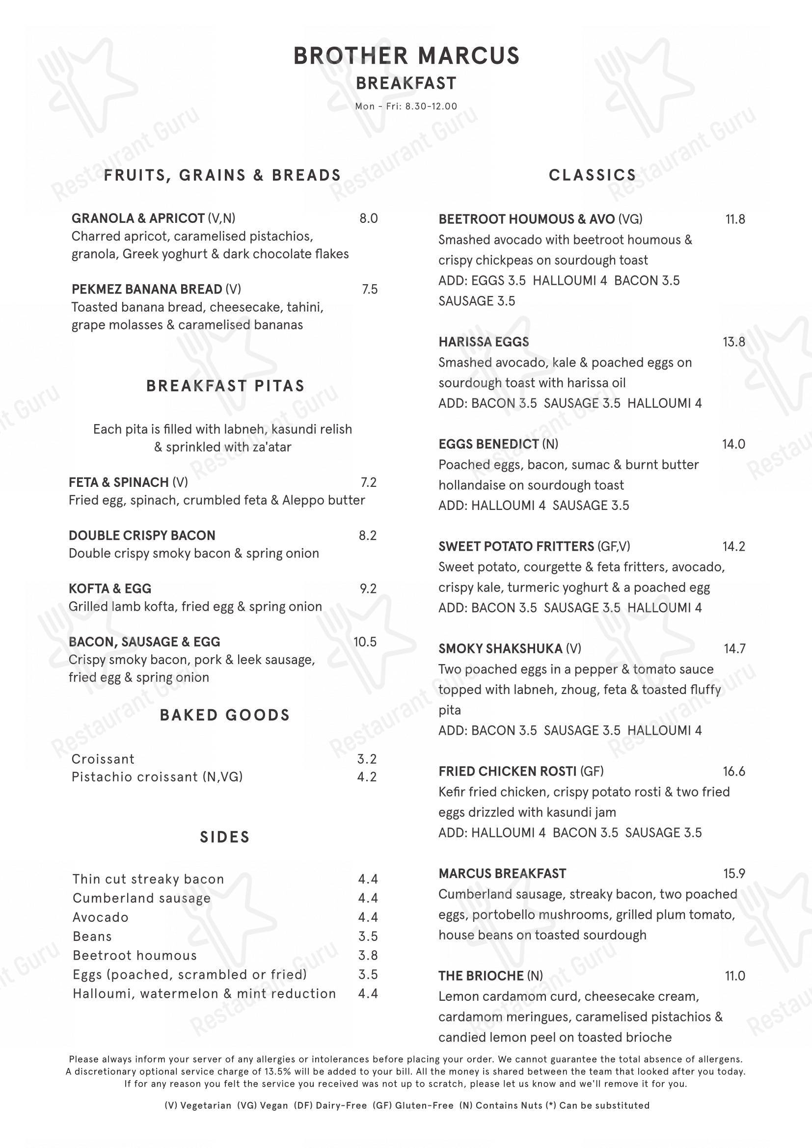 Menu at Brother Marcus Borough restaurant, London