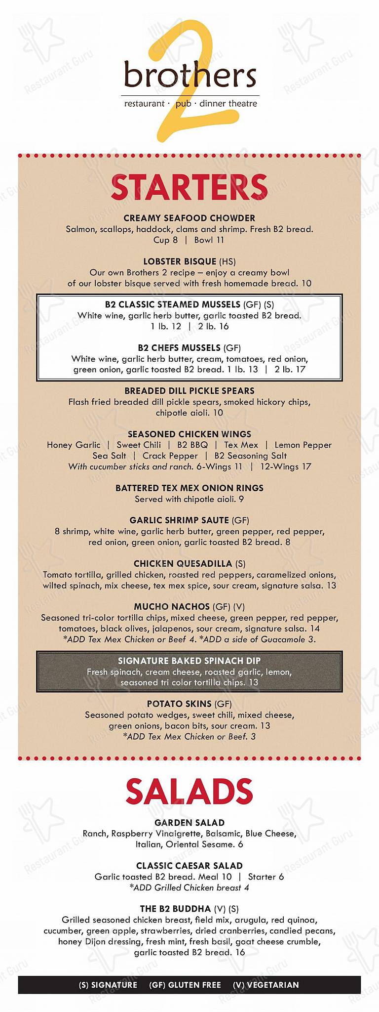 Menu at Brothers 2 Restaurant, Summerside