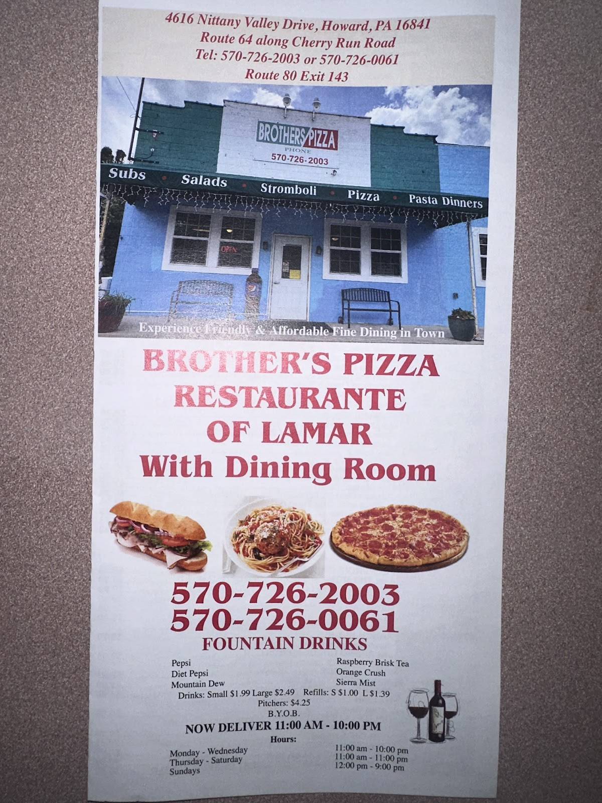 Menu at Brothers Pizza of Lamar pizzeria, Lamar