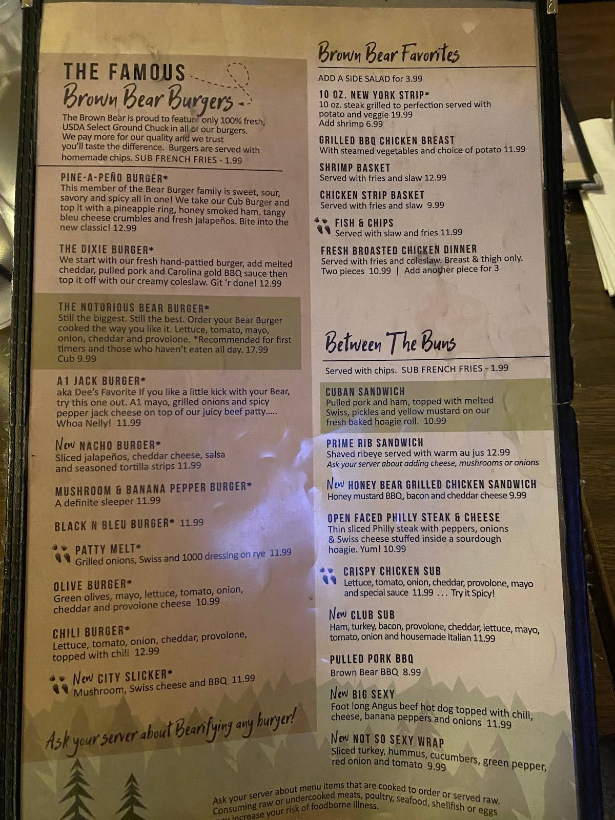 Menu at Brown Bear pub & bar, Shelby