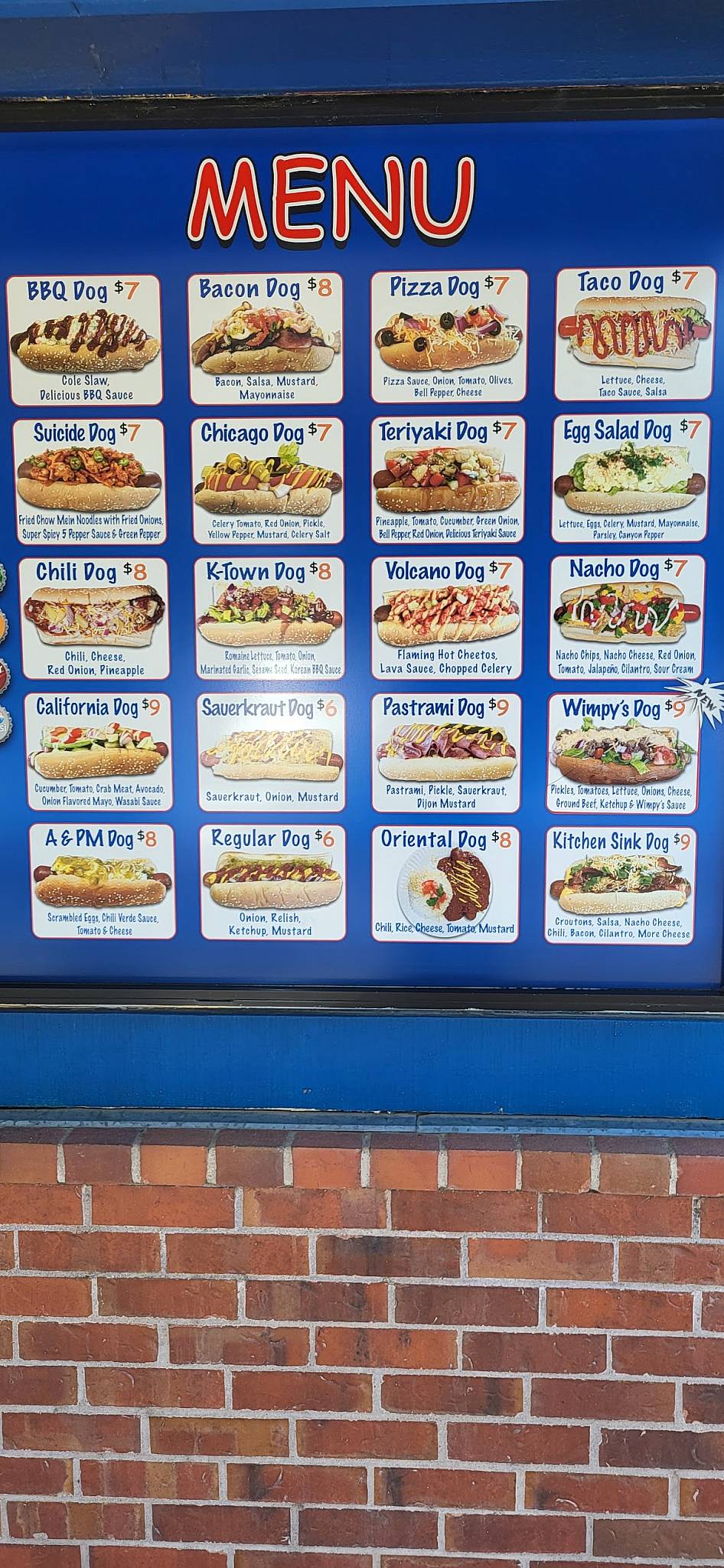 Menu at Brown Bear's Hot Dogs restaurant, Fresno