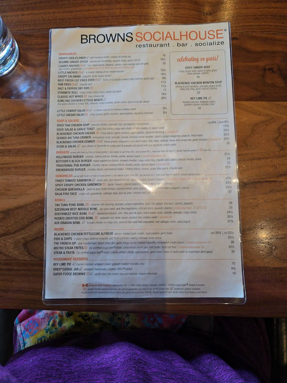 Menu at Browns Socialhouse Prince George pub & bar, Prince George
