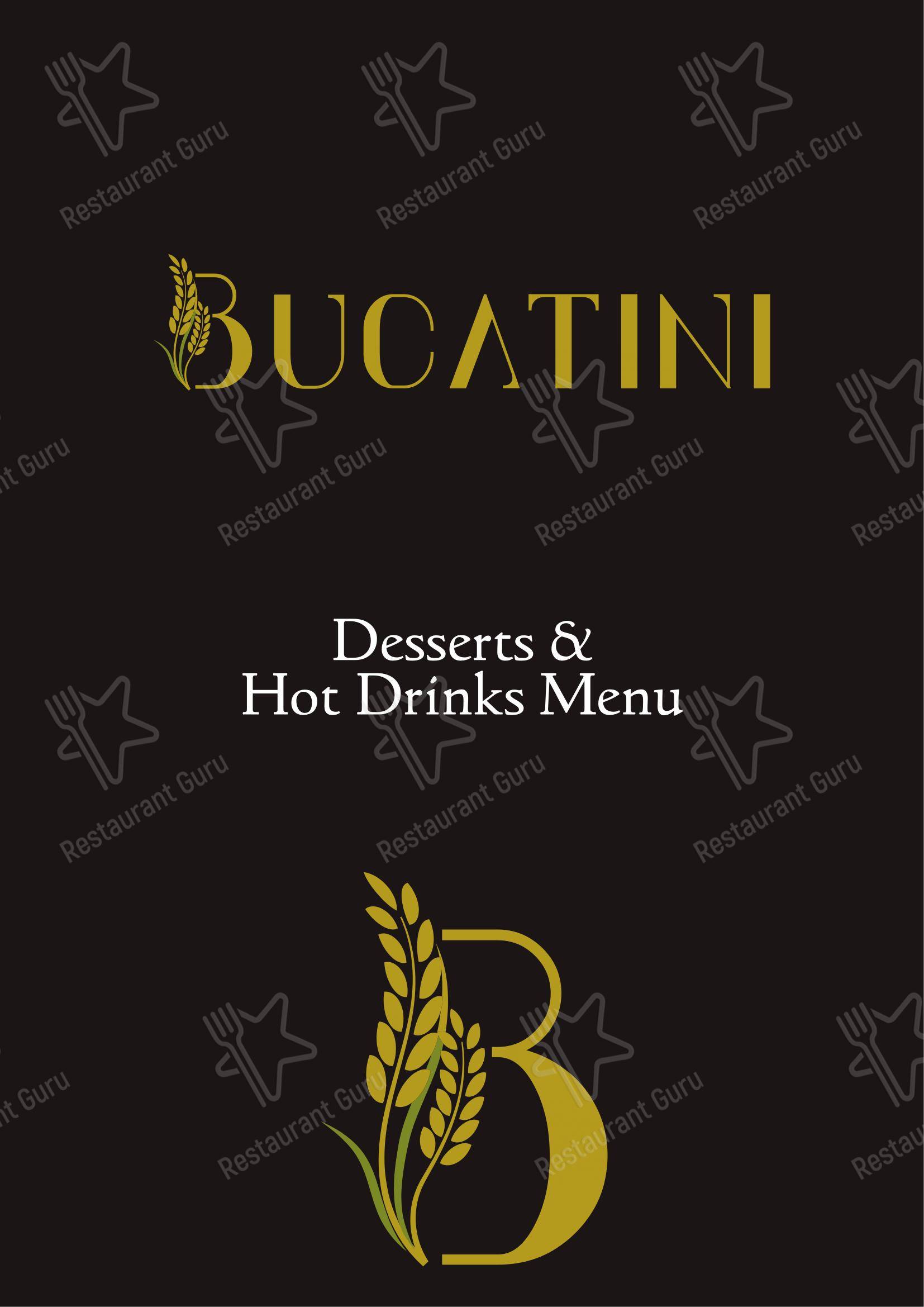 Menu at Bucatini restaurant, Southend-on-Sea