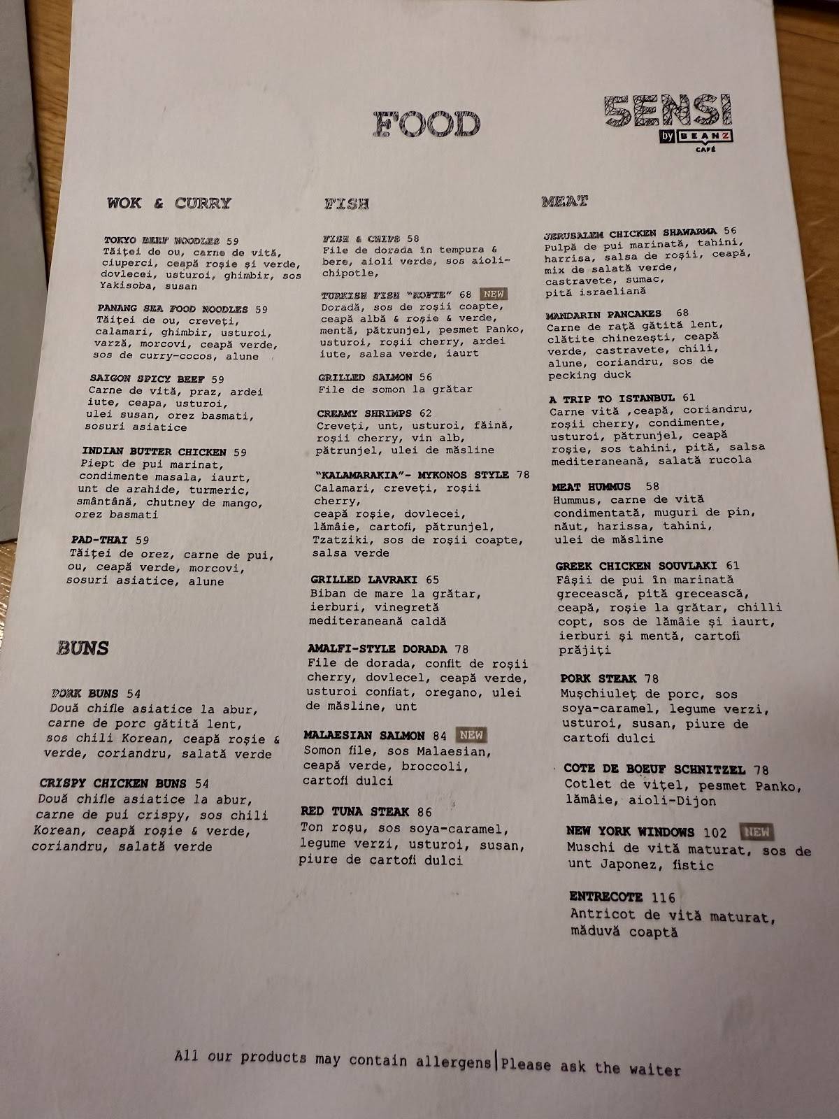 Menu at 5ENSI by BeanZ Cafe, Bucharest