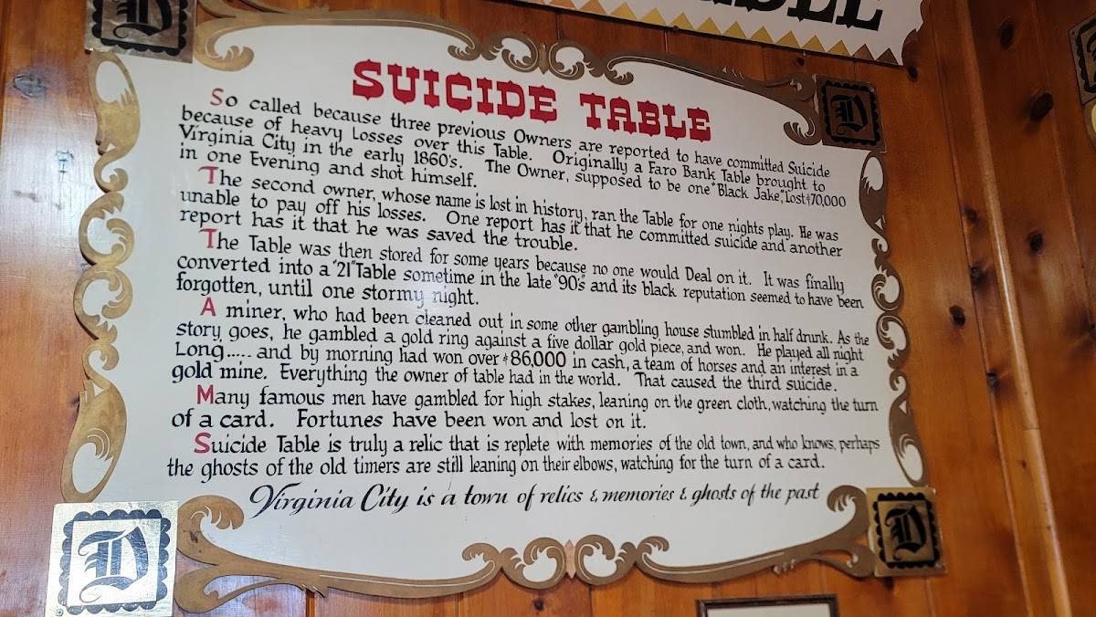 Menu at Bucket of Blood Saloon pub & bar, Virginia City