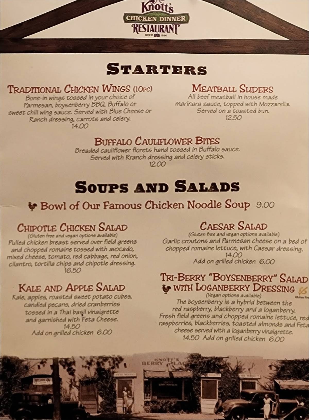 Menu at Mrs. Knott's Chicken Dinner Restaurant, Buena Park