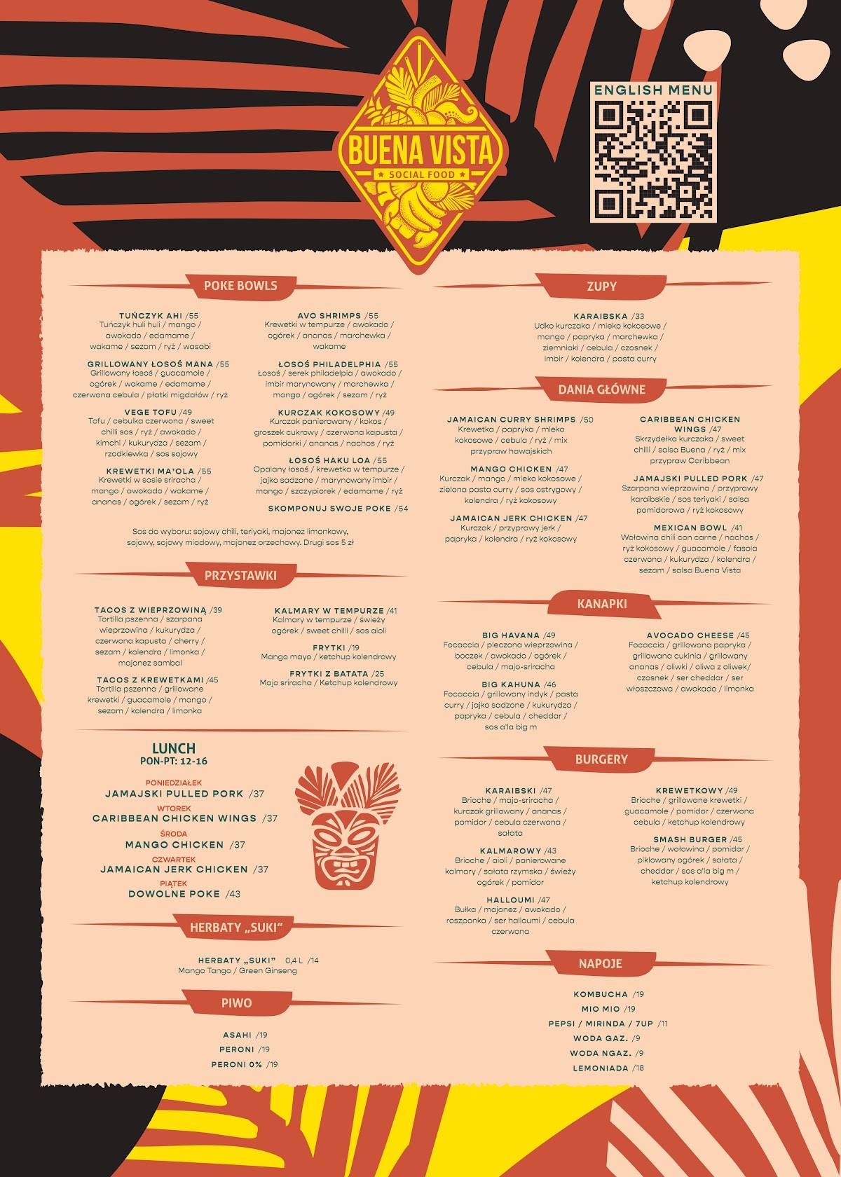 Menu at Buena Vista Social Food restaurant, Warsaw, Koszykowa 61