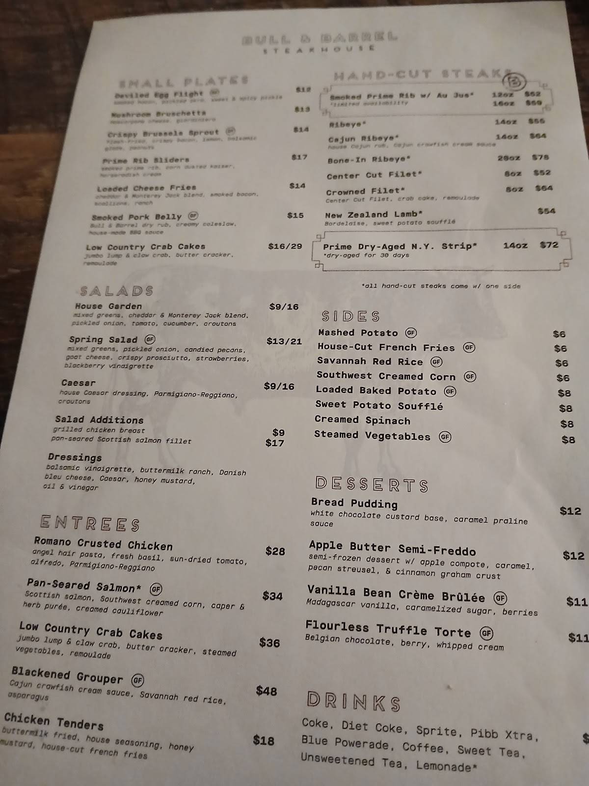 Menu at Bull and Barrel Steakhouse, Statesboro