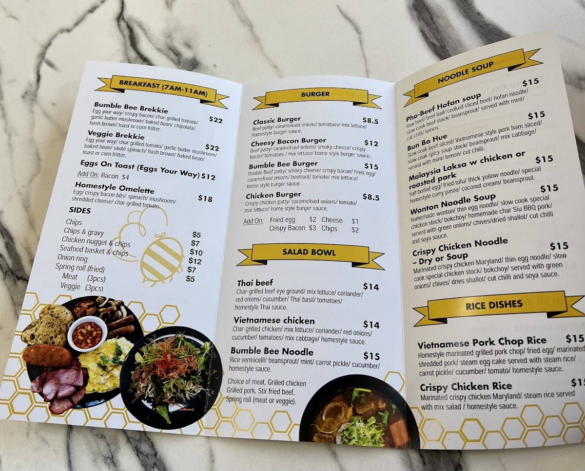 Menu at Bumble Bee's Cafe & Lunchbar, Perth