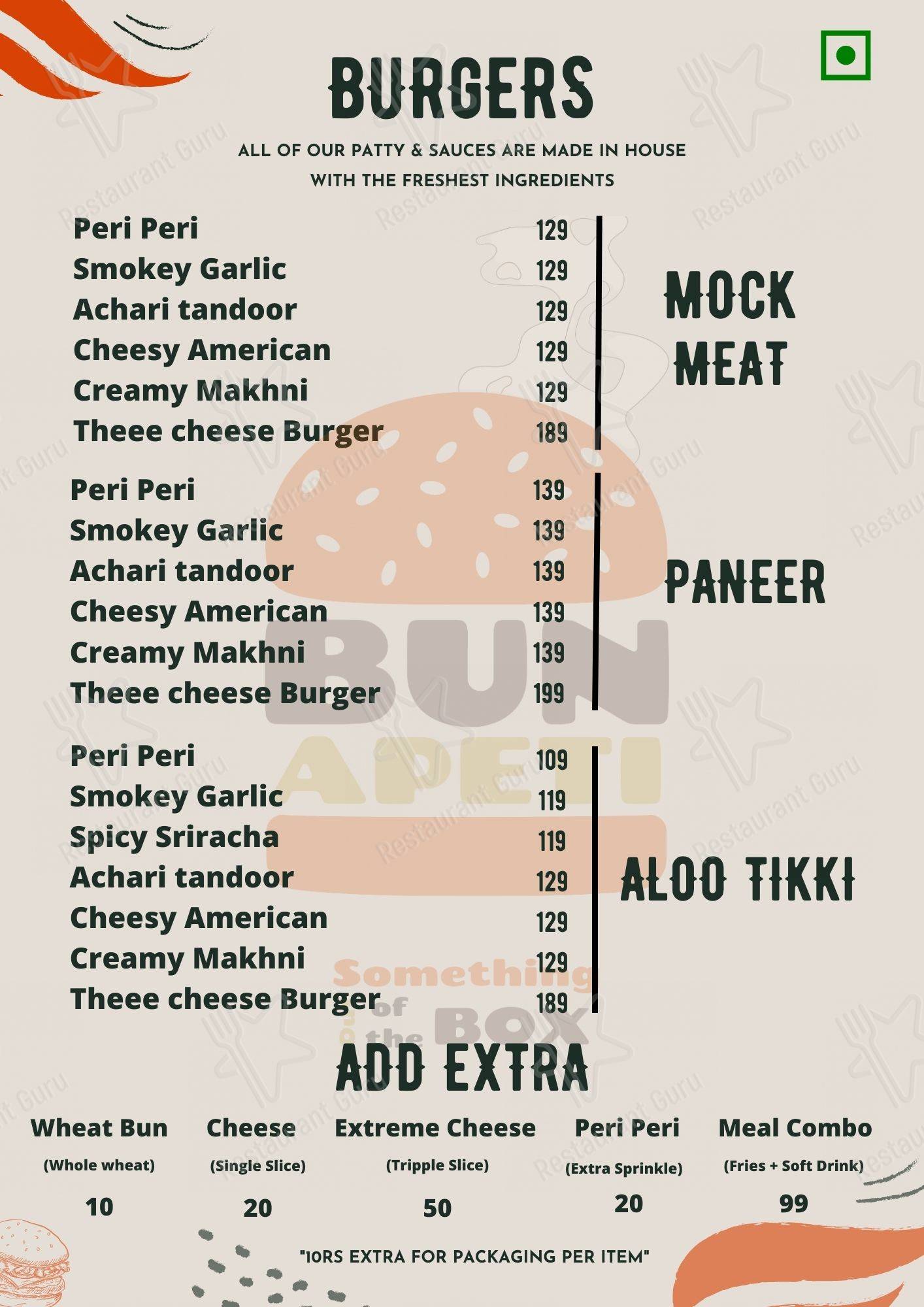 Menu at Bun Apeti - Burgers and More, Raipur