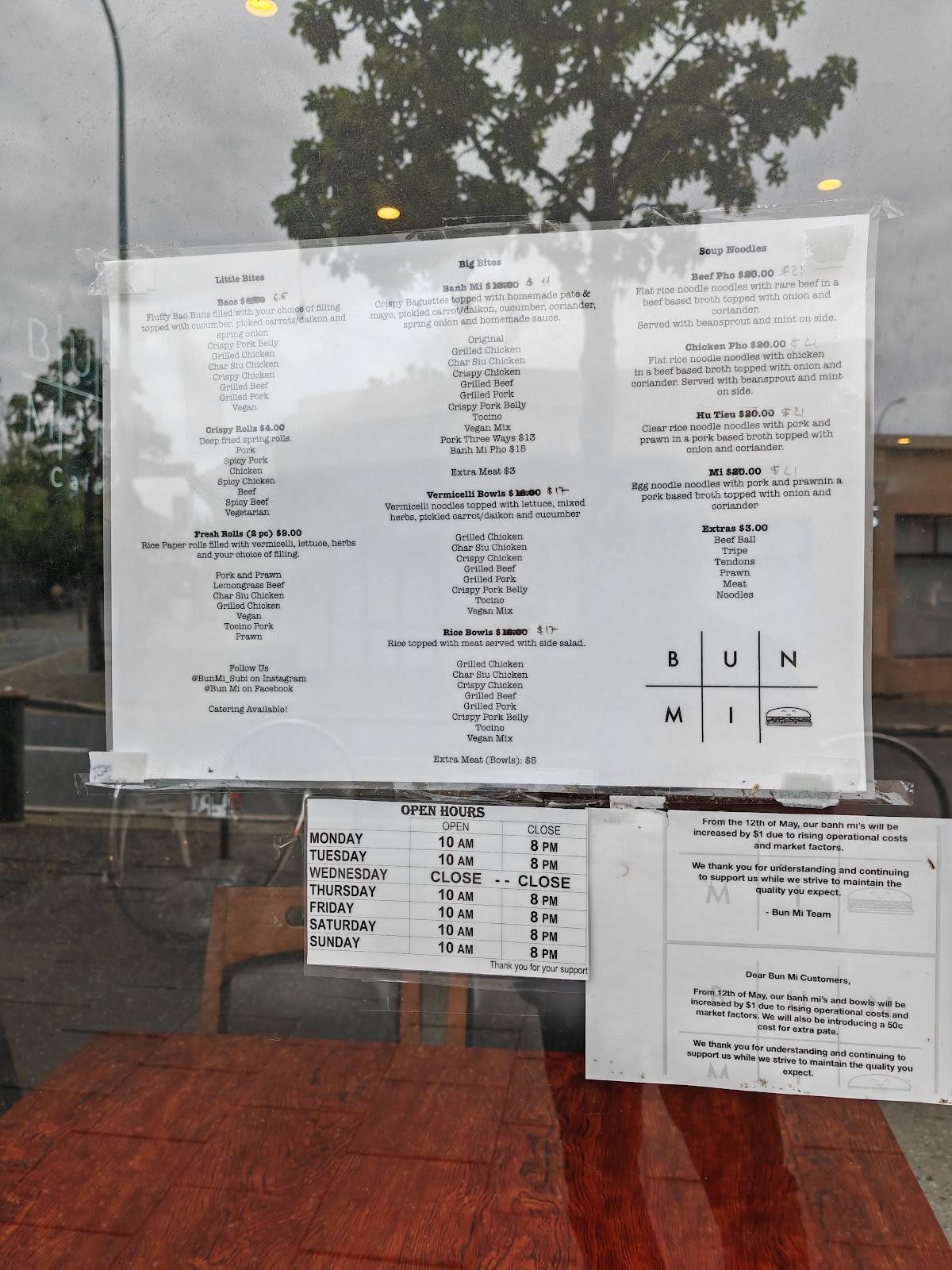 Menu at Bun Mi Cafe, Fremantle
