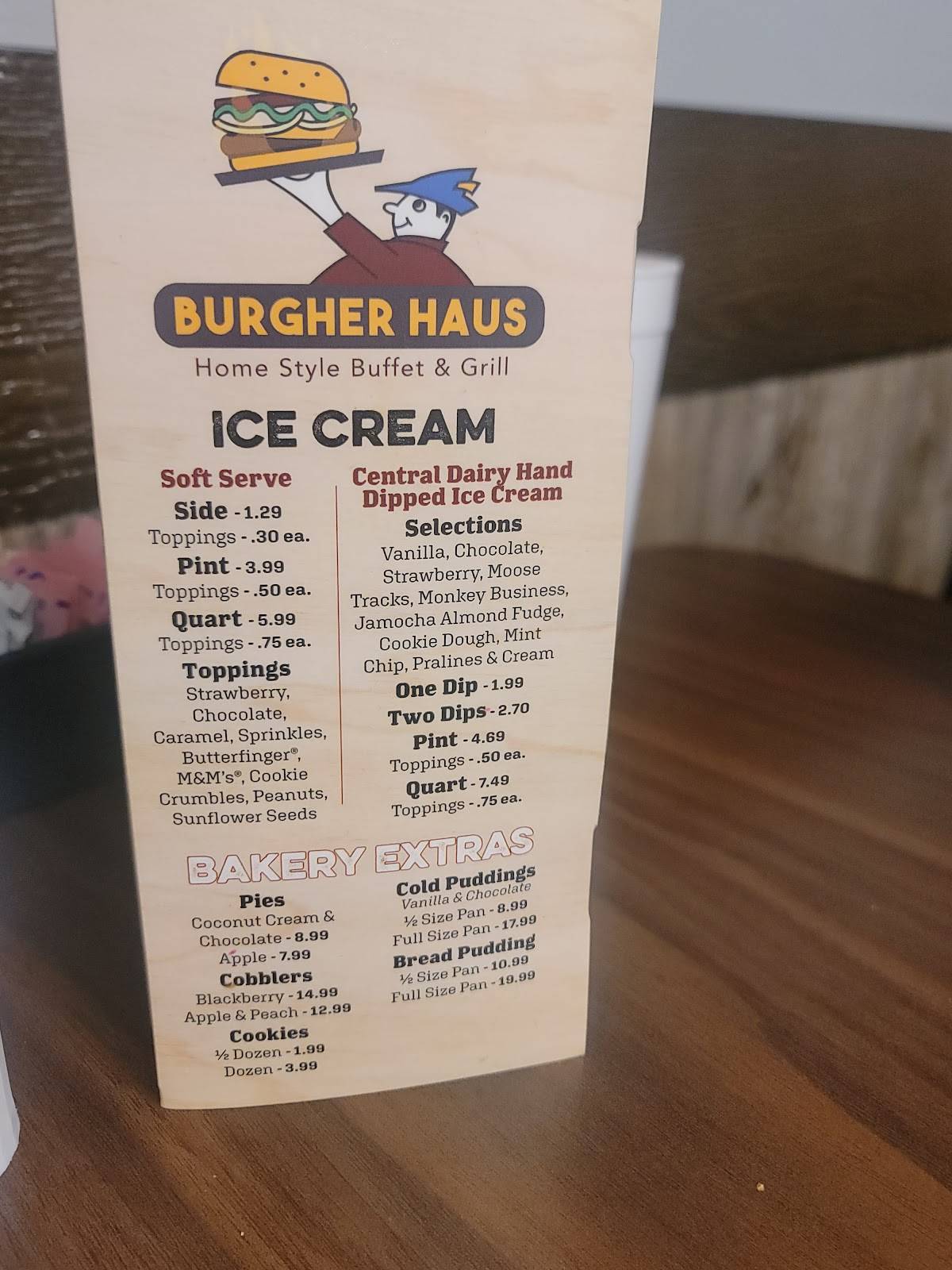 Menu at Burgher Haus restaurant, California