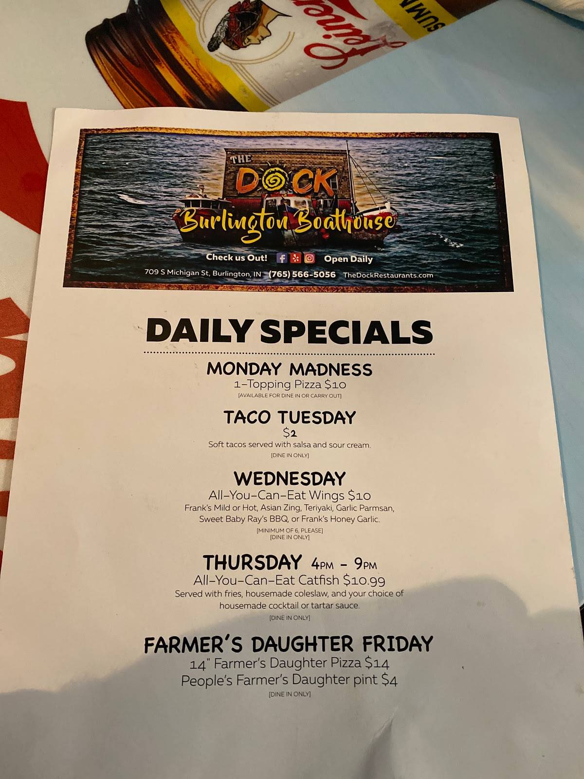 Menu at Burlington Boathouse restaurant, Burlington