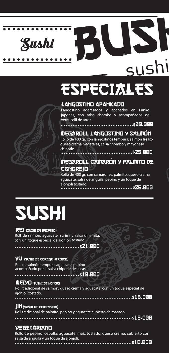 Carta del restaurante Bushido, Bogotá