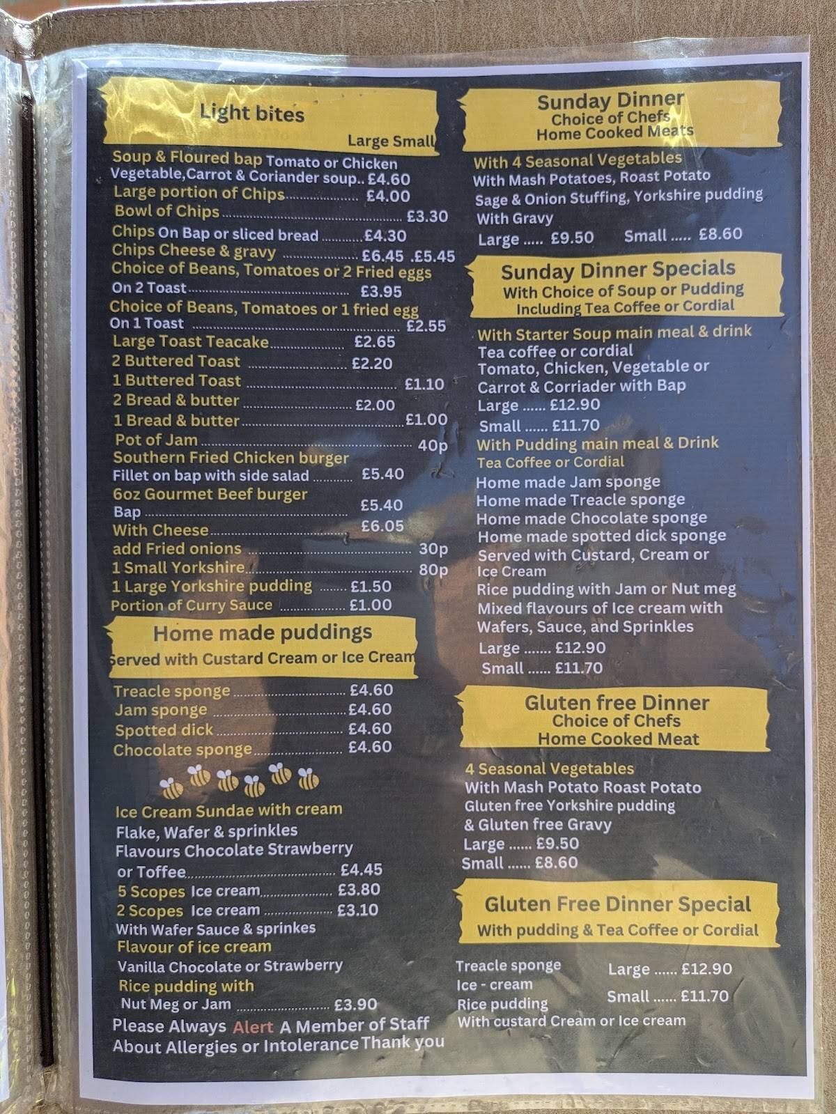 Menu at Busy Bee Cafe, Mablethorpe