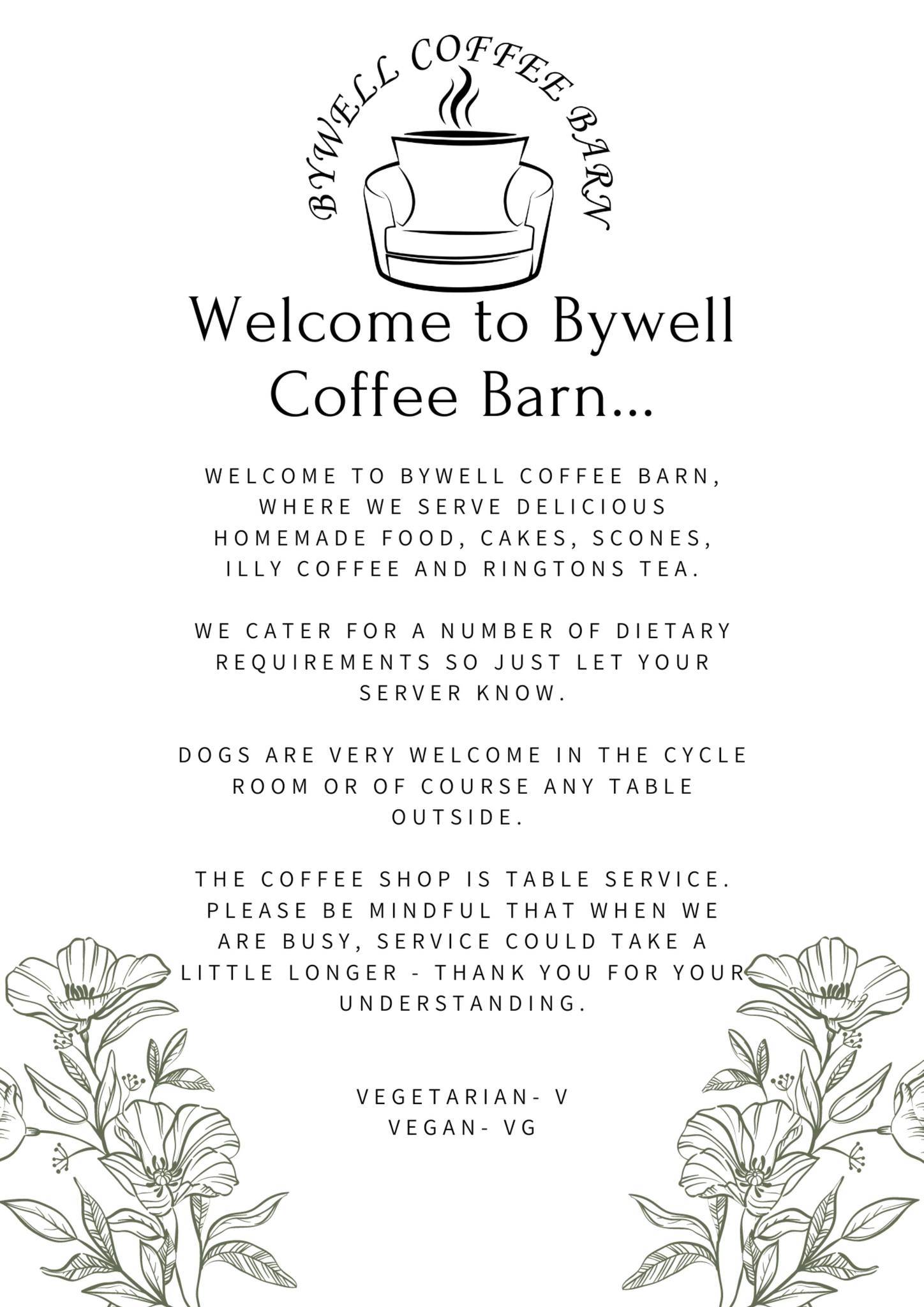 Menu at Bywell Coffee Barn, Stocksfield