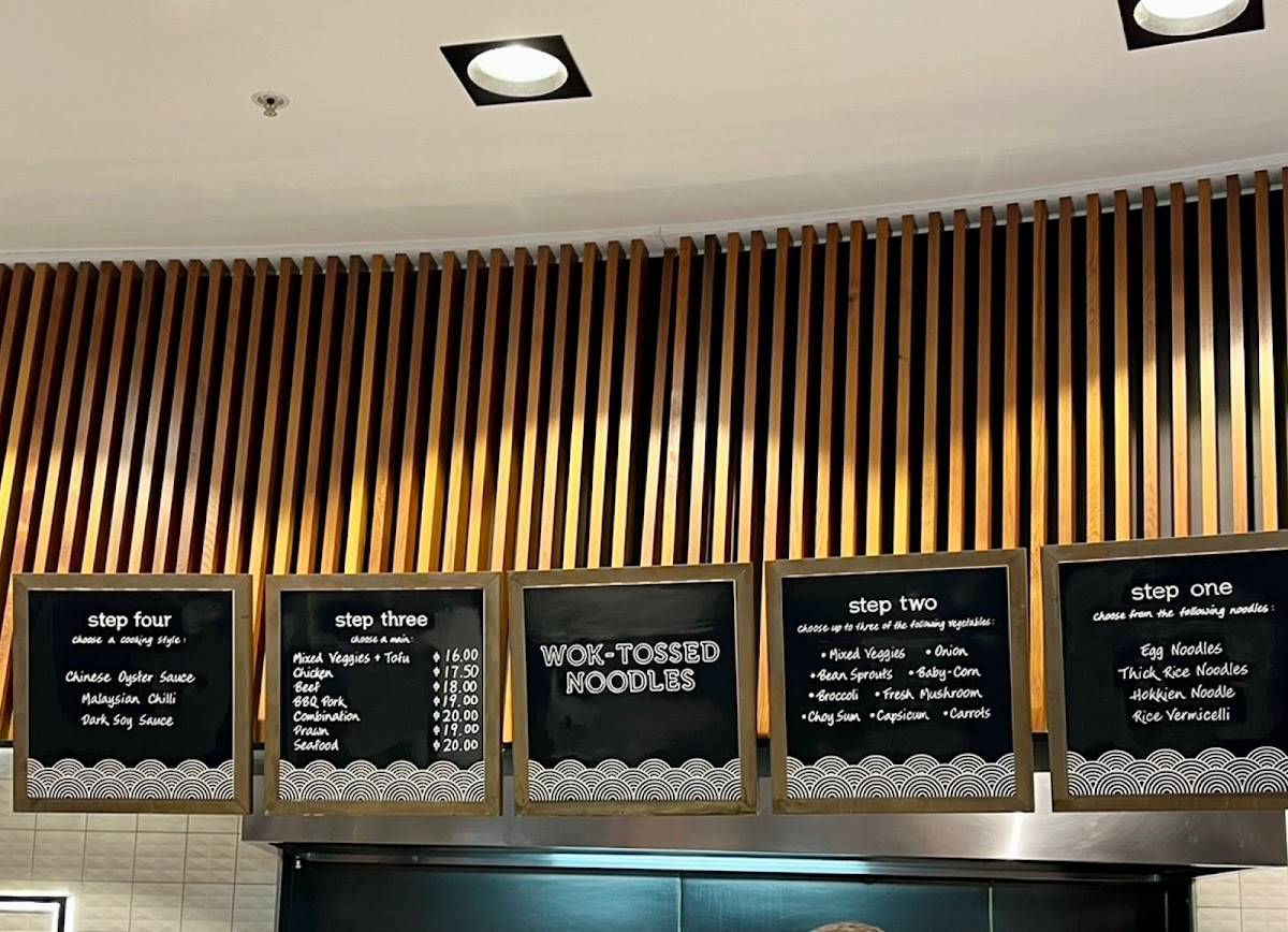 Menu at CBD Noodle restaurant, Sydney