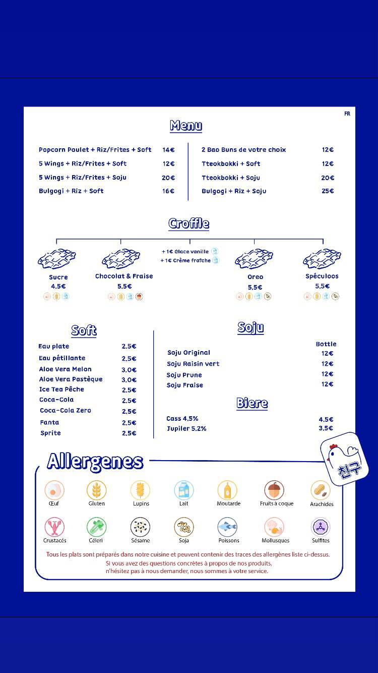Menu au CHINGOO - Korean Street Food, Liège