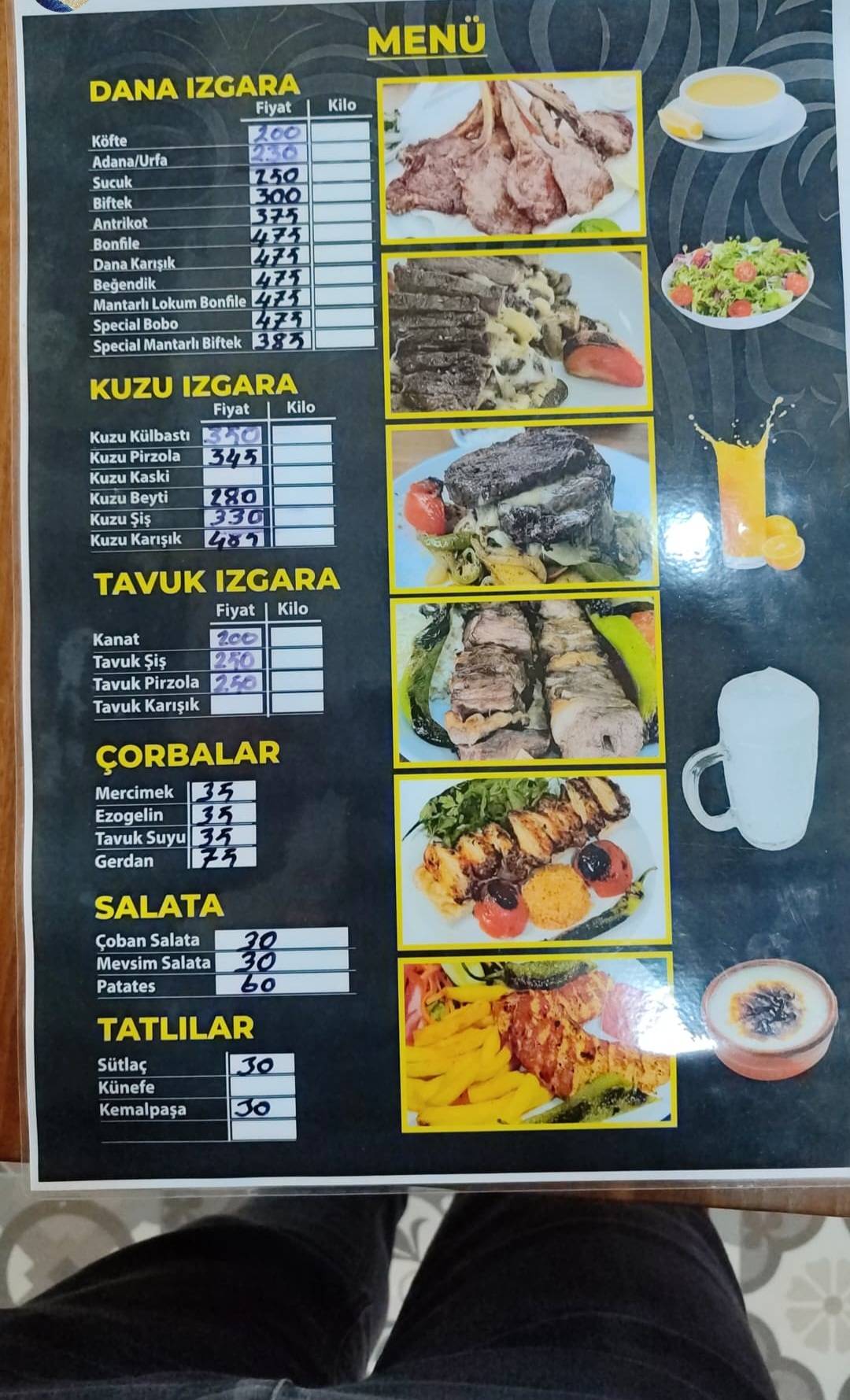 Carta de ÇINAR ET IZGARA LOKANTA SULU YEMEK & TABLDOT, Altınova