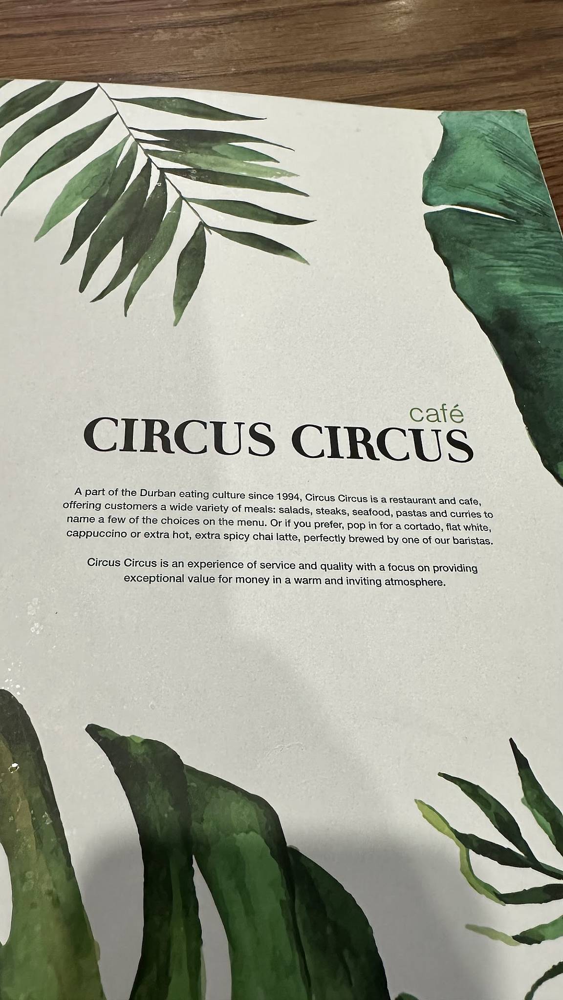 Menu at CIRCUS CIRCUS restaurant, Amanzimtoti, F20