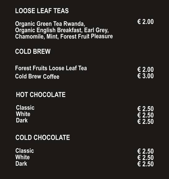 Menu at coffeeholics, Latsia