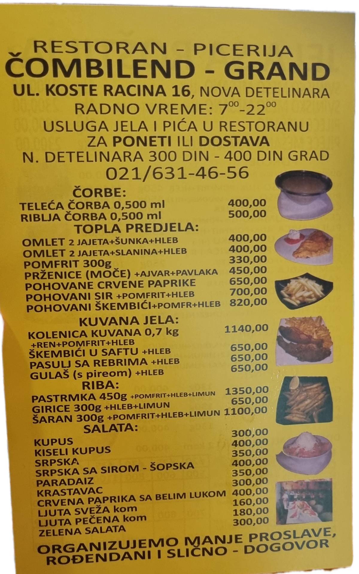 Menu at ČOMBILEND GRAND pub & bar, Novi Sad
