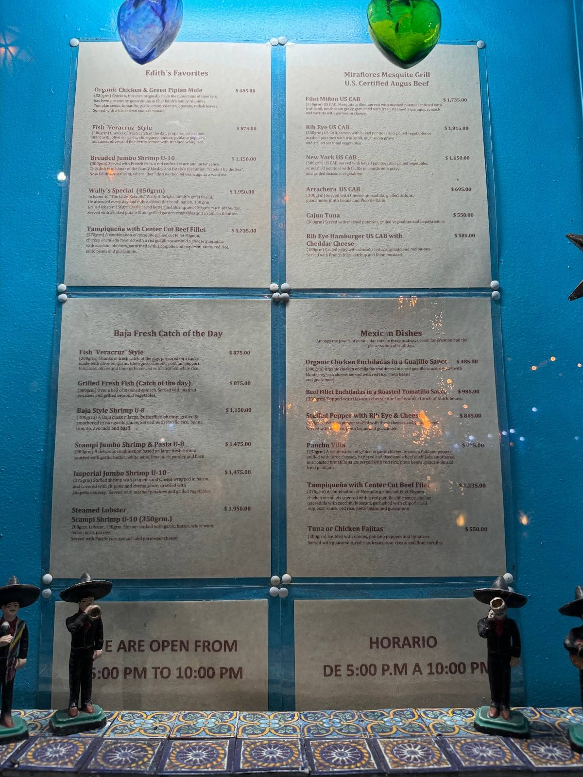 Menu at Edith's Restaurante, Cabo San Lucas