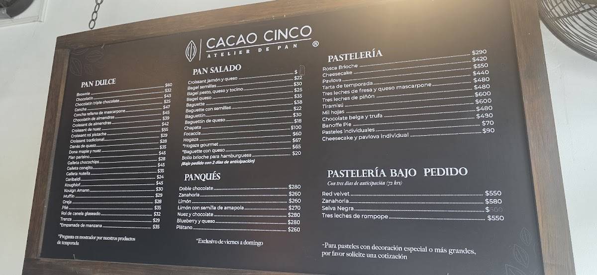 Menu at Cacao Cinco, Tlalnepantla de Baz