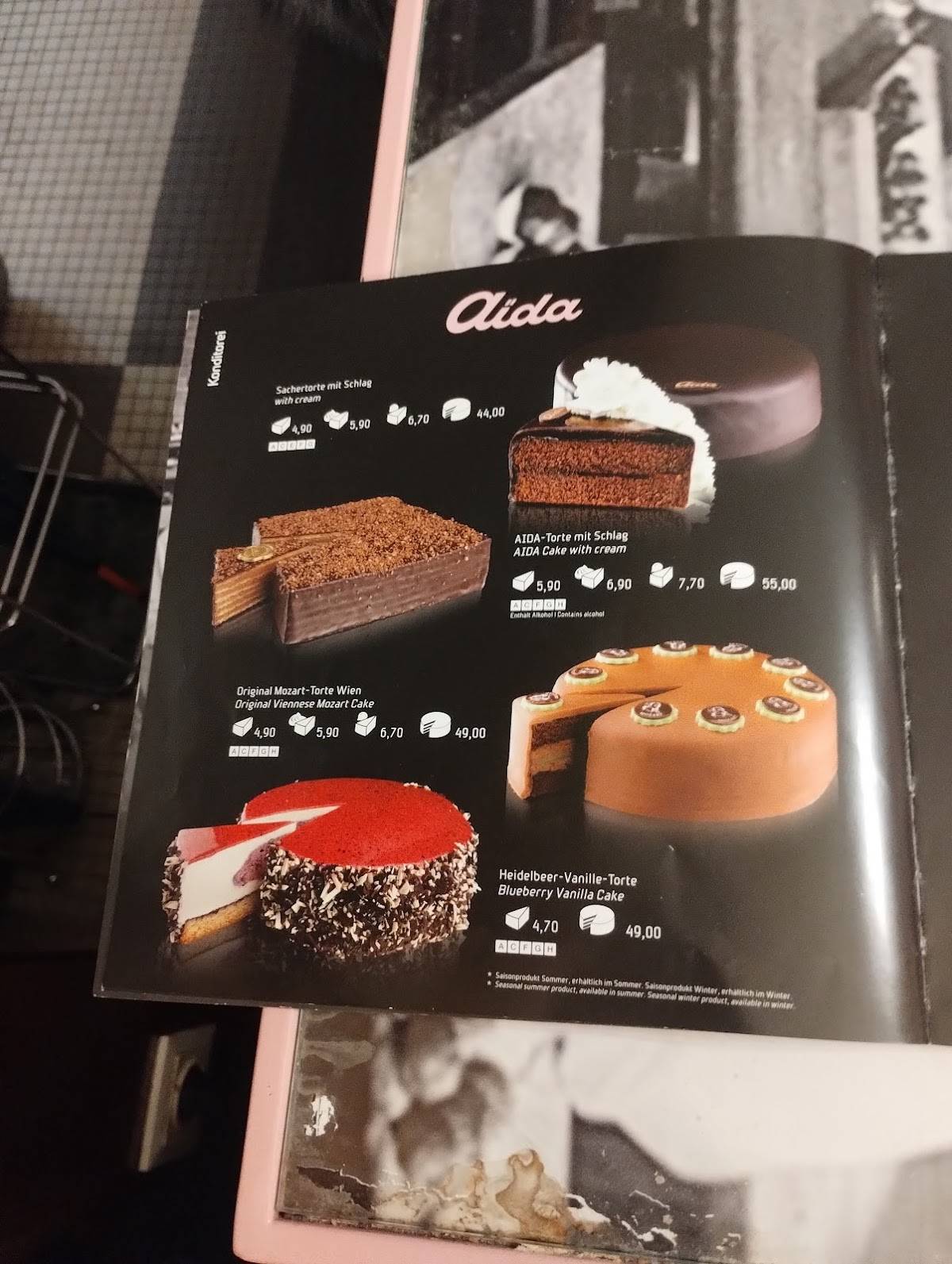 Menu at Café-Konditorei Aida cafe, Vienna, Opernring 7
