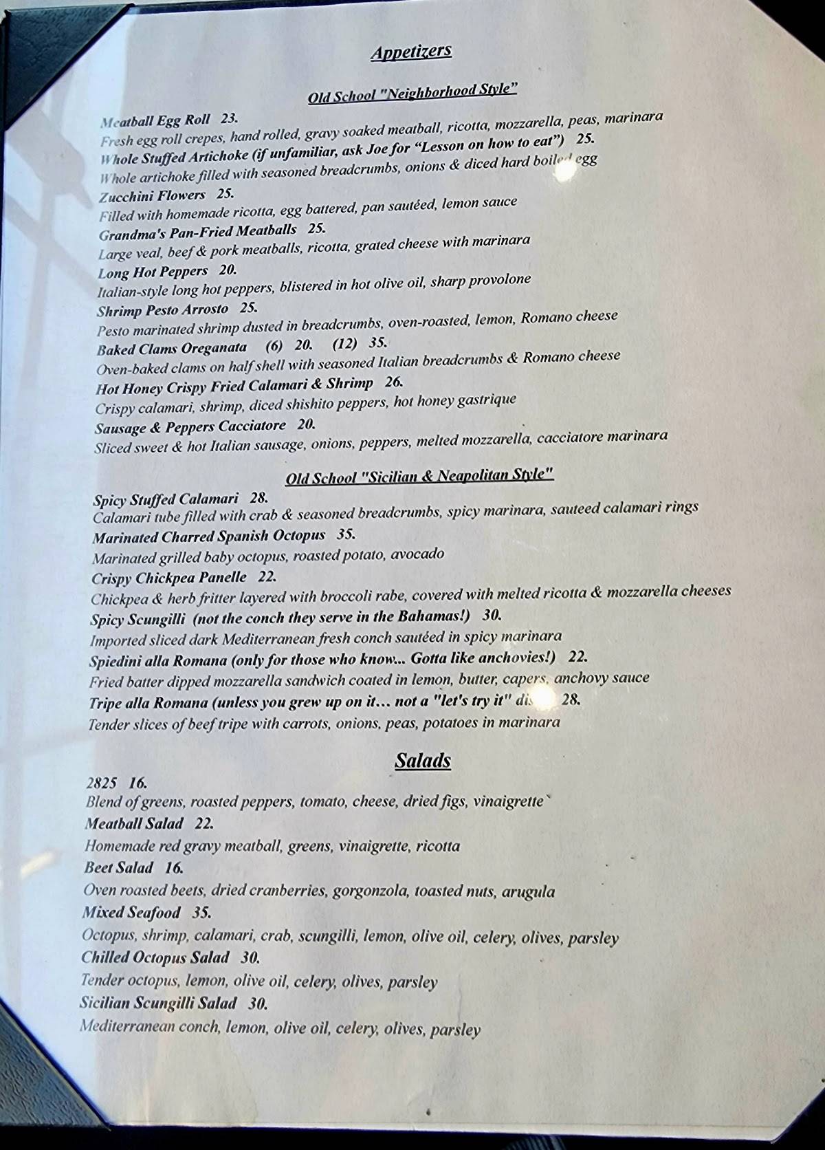 Menu at Cafe 2825, Atlantic City