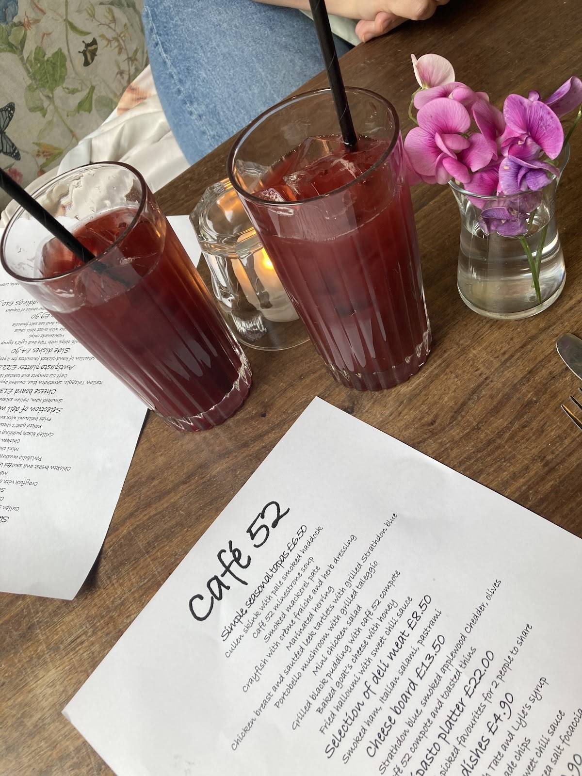 Menu at Cafe 52, Aberdeen