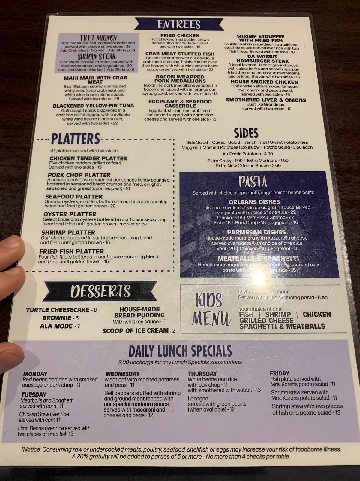 Menu at Cafe 615 (Home of Da Wabbitt), Gretna