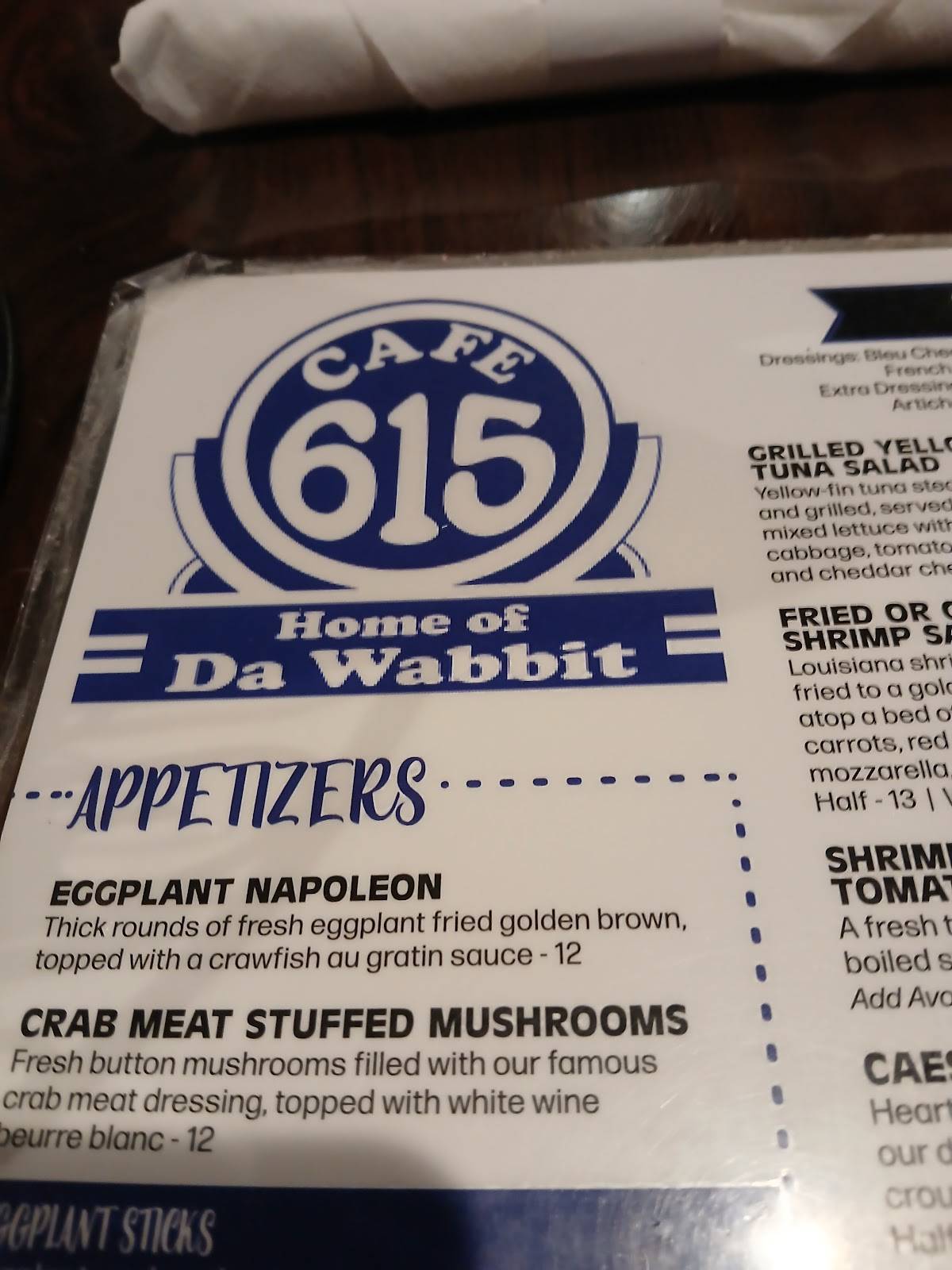 Menu at Cafe 615, Gretna