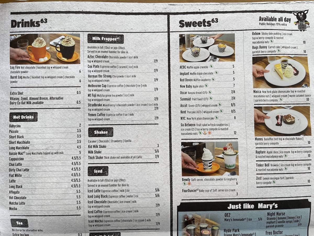 Menu at Cafe 63, Beenleigh