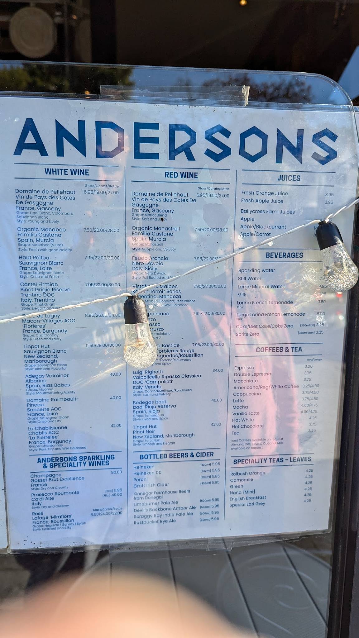Menu at Andersons Food Hall & Cafe, Dublin, 3 The Rise