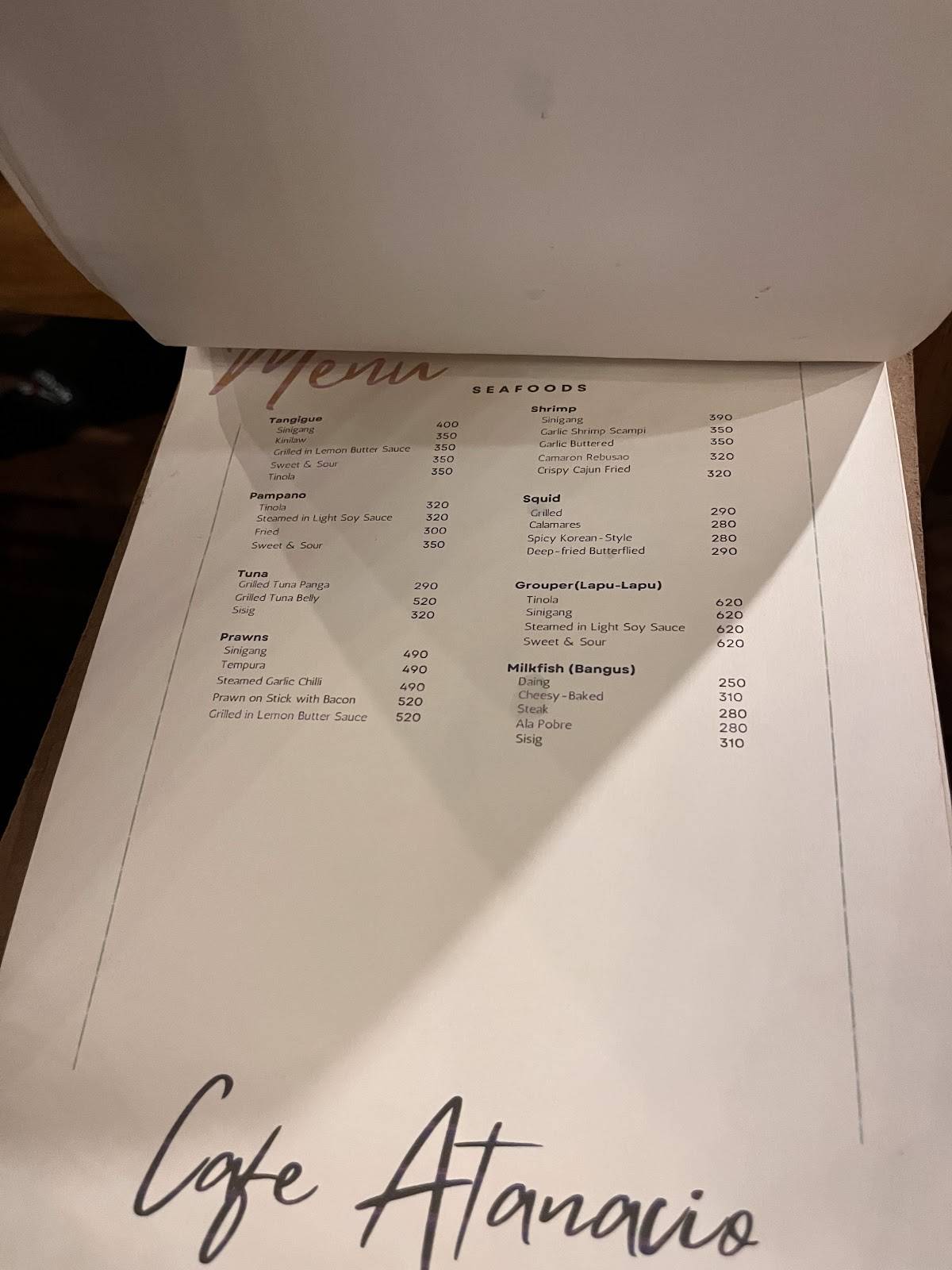 Menu at Cafe Atanacio, Tagbilaran City, MR3X+76F Bohol Tropics