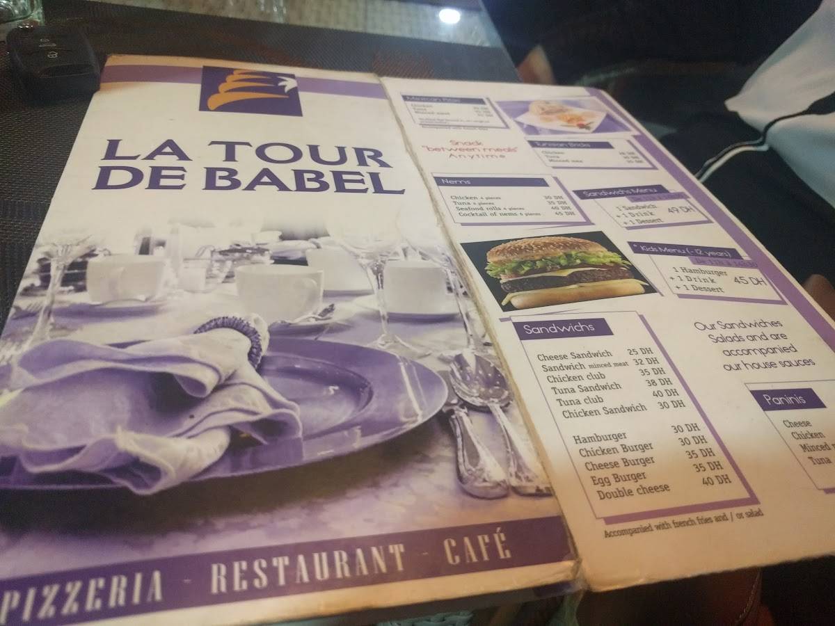 Menu au La Tour de Babel café, Agadir